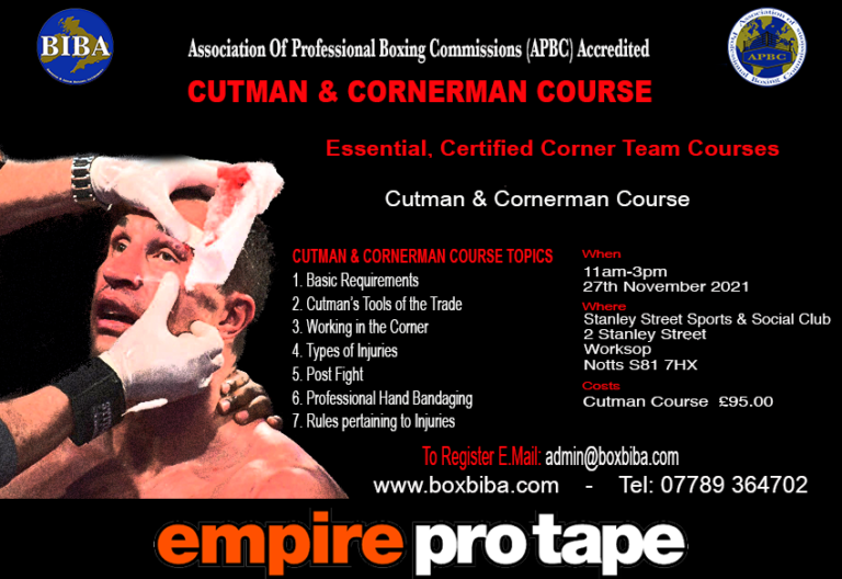 Cutman & Cornerman Course – 27th November 2021 – Worksop, UK ...